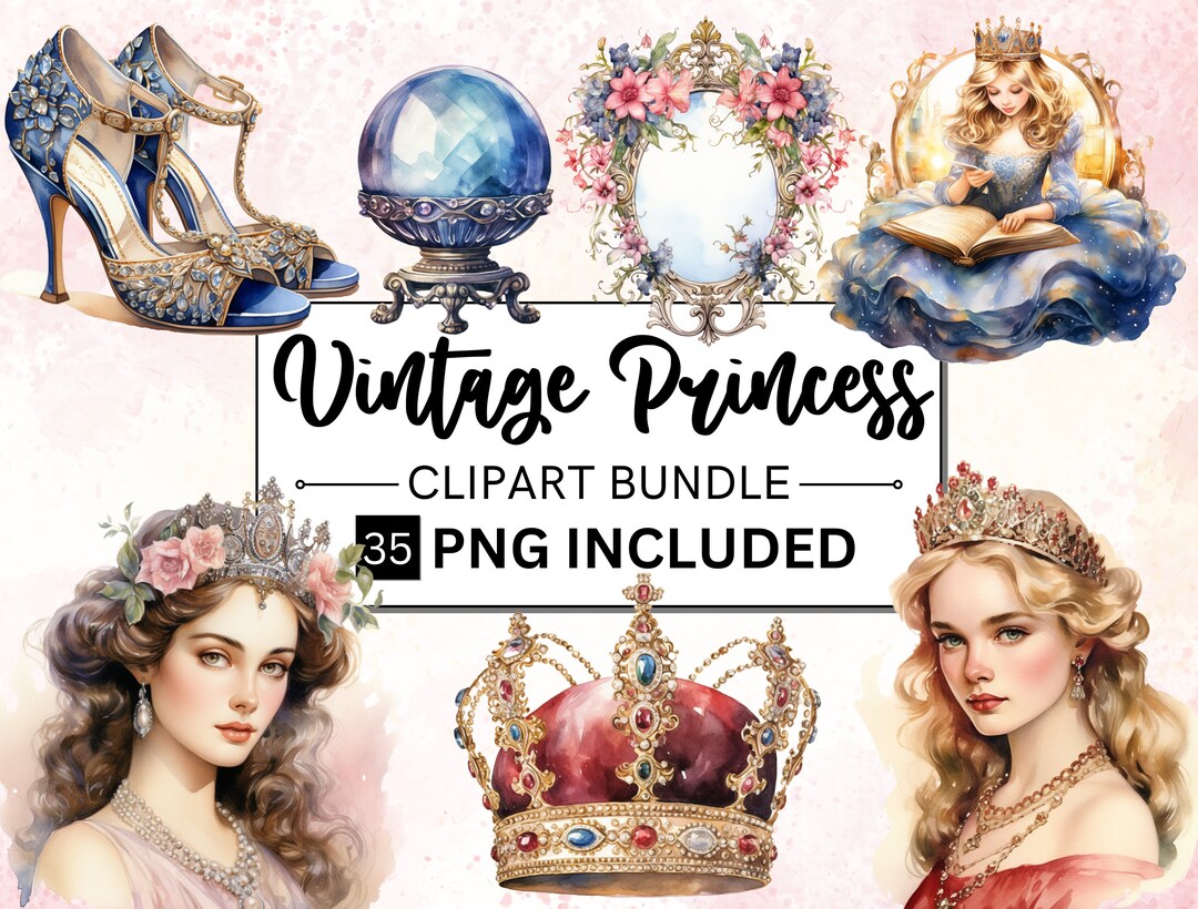 35 PNG Watercolor Vintage Princess Clipart, Princess Clip Art ...