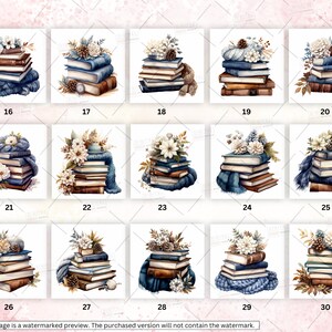 30 Watercolor Winter Bookstack Clipart, Cozy Home Library Clipart PNG ...