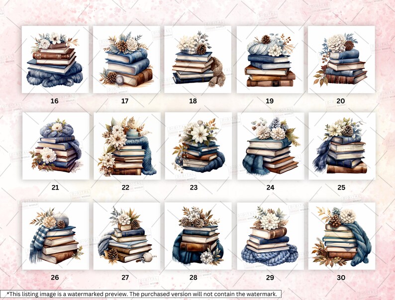 Winter Book Stack Watercolor Clipart Bundle (30 PNG) - Etsy