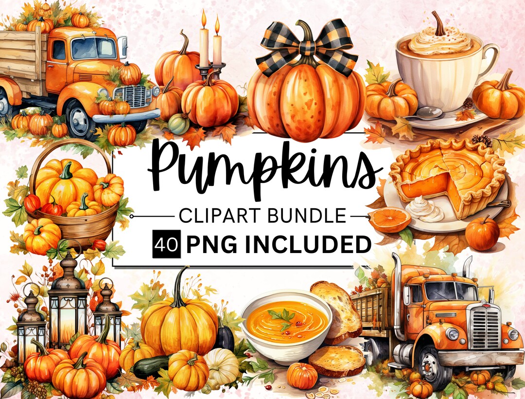 40 Watercolor Pumpkins Clipart, Pumpkin Fall Decor Clipart, Autumn ...