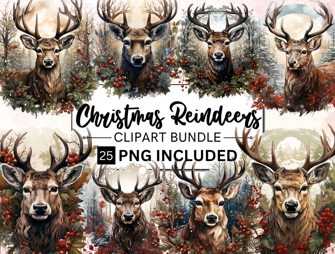 25 Watercolor Christmas Reindeer Clipart, Watercolor Woodland Animal ...