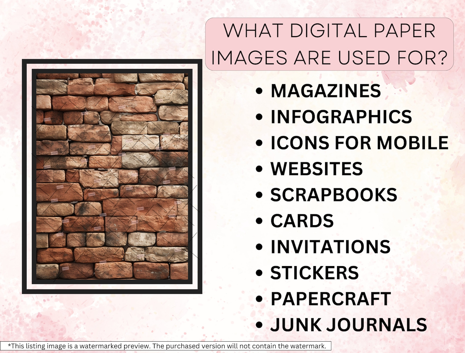 15 Rustic Brick Wall Textures, Grunge Stone, Digital Paper (US Letter ...