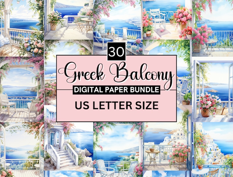 Watercolor Greece Balcony Digital Paper Set (digital Download) - Etsy