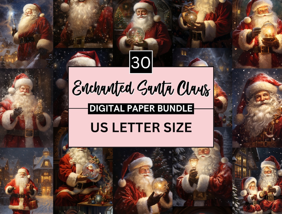 30 Printable Enchanted Santa Claus Digital Paper, Xmas Background ...