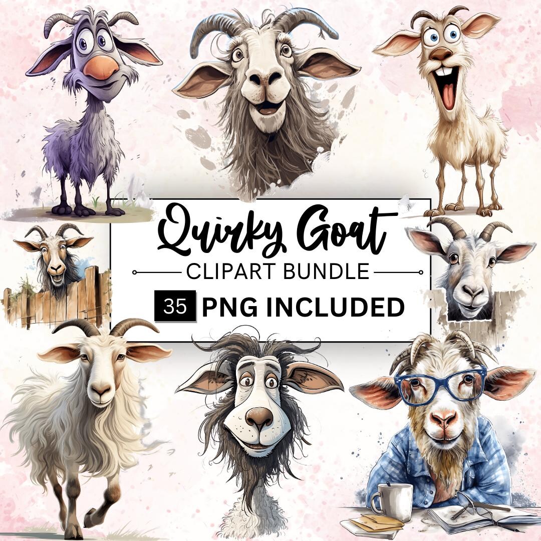 35 Funny Goat PNG Clipart Bundle, Quirky Farm Animals, Whimsical Goat ...