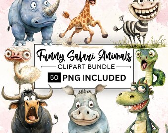 Cute Safari Animals, Clipart Bundle, Watercolor, Commercial Use ...