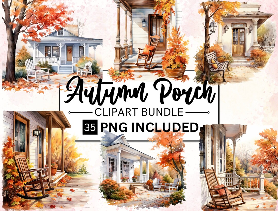 35 Watercolor Autumn House Porch Clipart, Farmhouse Porch Watercolor ...