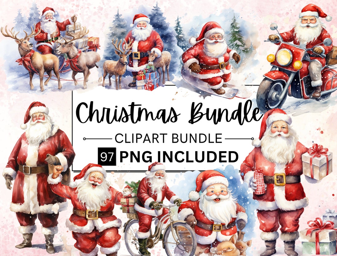 97 Mega Watercolour Santa Claus Clipart, Winter Holiday Graphic Png ...