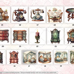 36 PNG Watercolor Victorian Decor Clipart, Vintage Decor Png Bundle ...