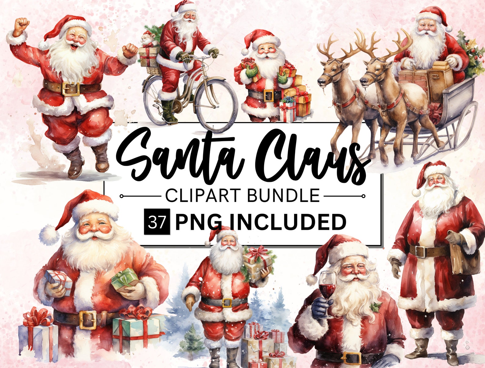 Watercolor Santa Claus Clipart Bundle, Winter Holiday PNG (37 Files) - Etsy