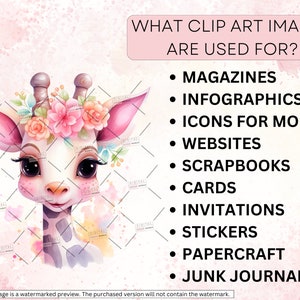 25 Watercolor Cute Giraffe Clipart Bundle, Baby Giraffe PNG, Floral ...