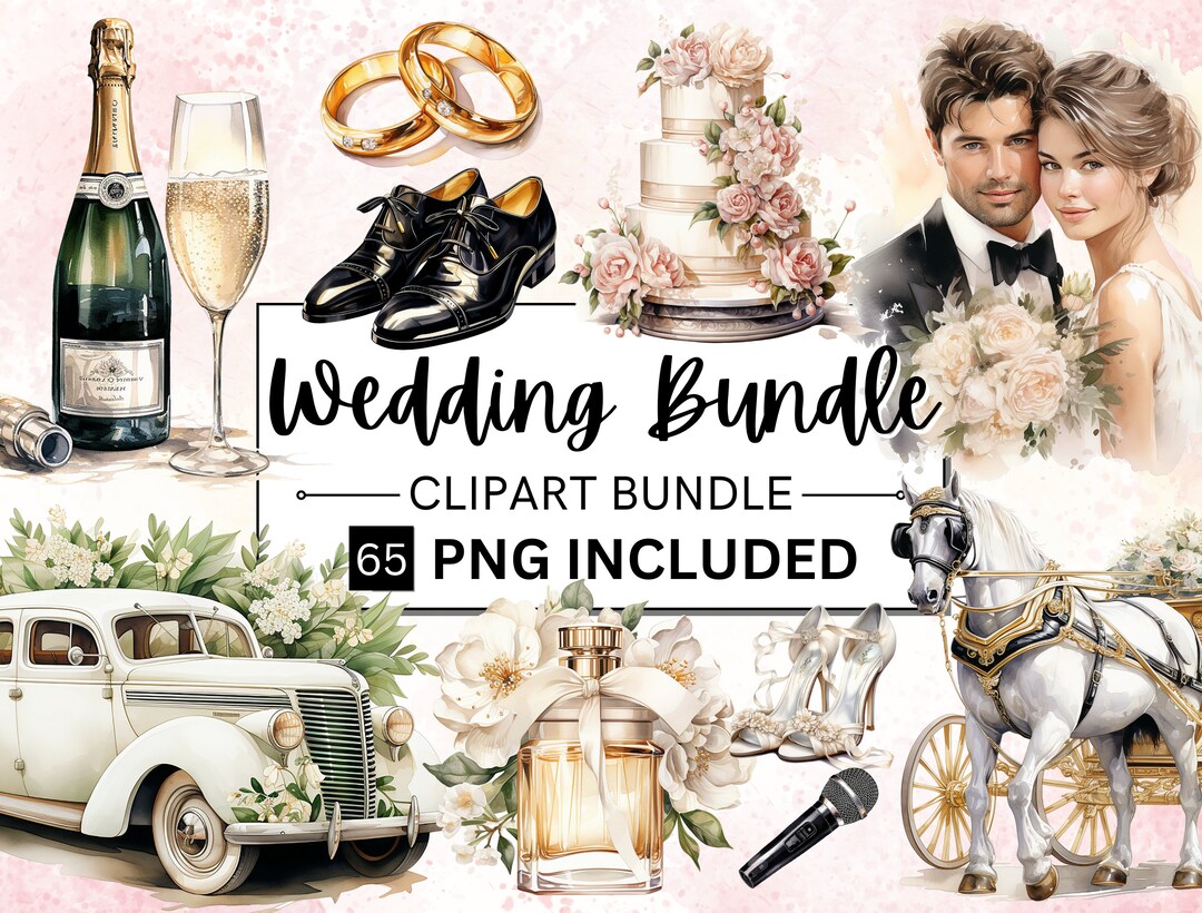 Watercolor Wedding Clipart Bundle, 65 PNG Graphics (digital Download ...
