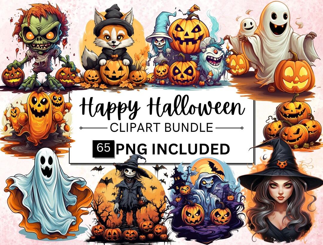 65 Watercolor Happy Halloween Clipart Bundle, Spooky PNG, Jack-o ...