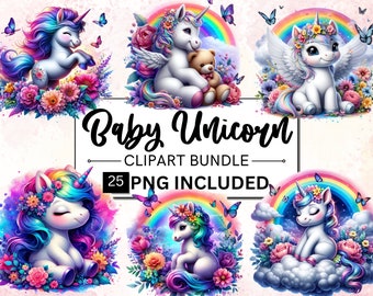Rainbow Unicorn Clipart, Unicorn 12 PNG, Watercolor Baby Unicorn ...