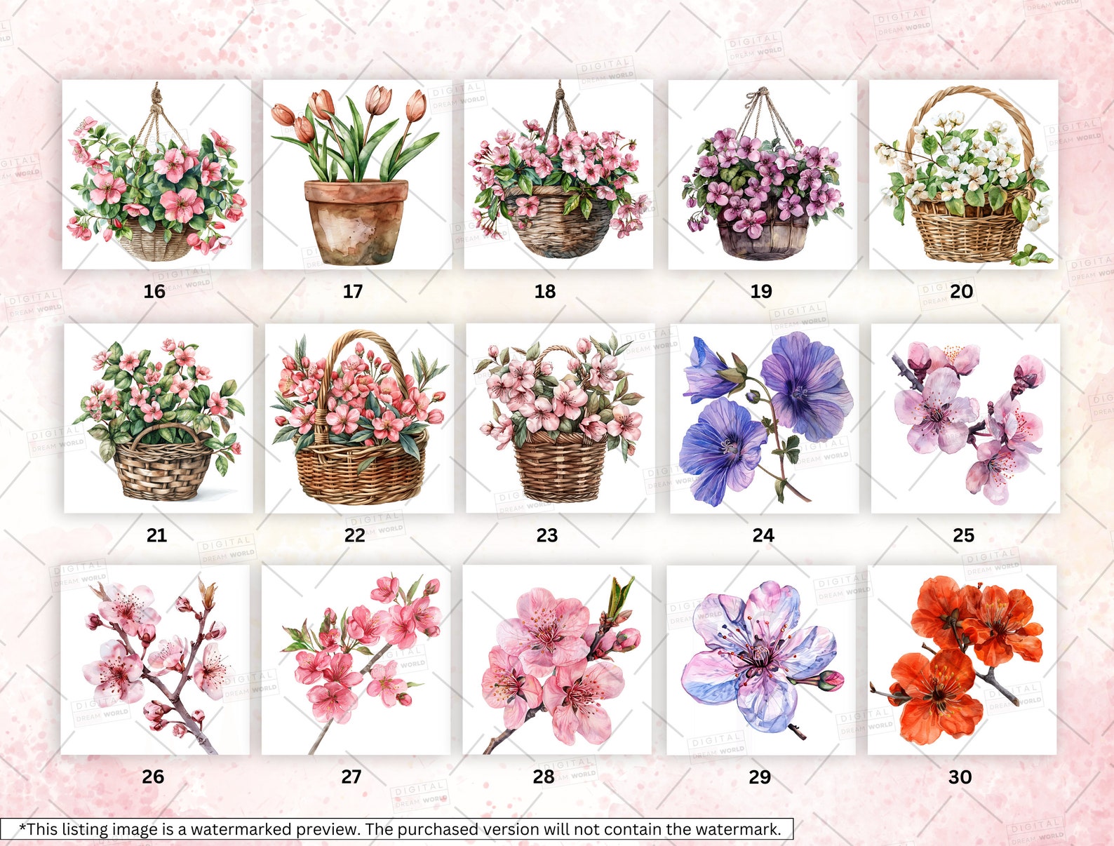 50 Watercolor Spring Flower Garden Clipart, Spring Meadow PNG Bundle ...