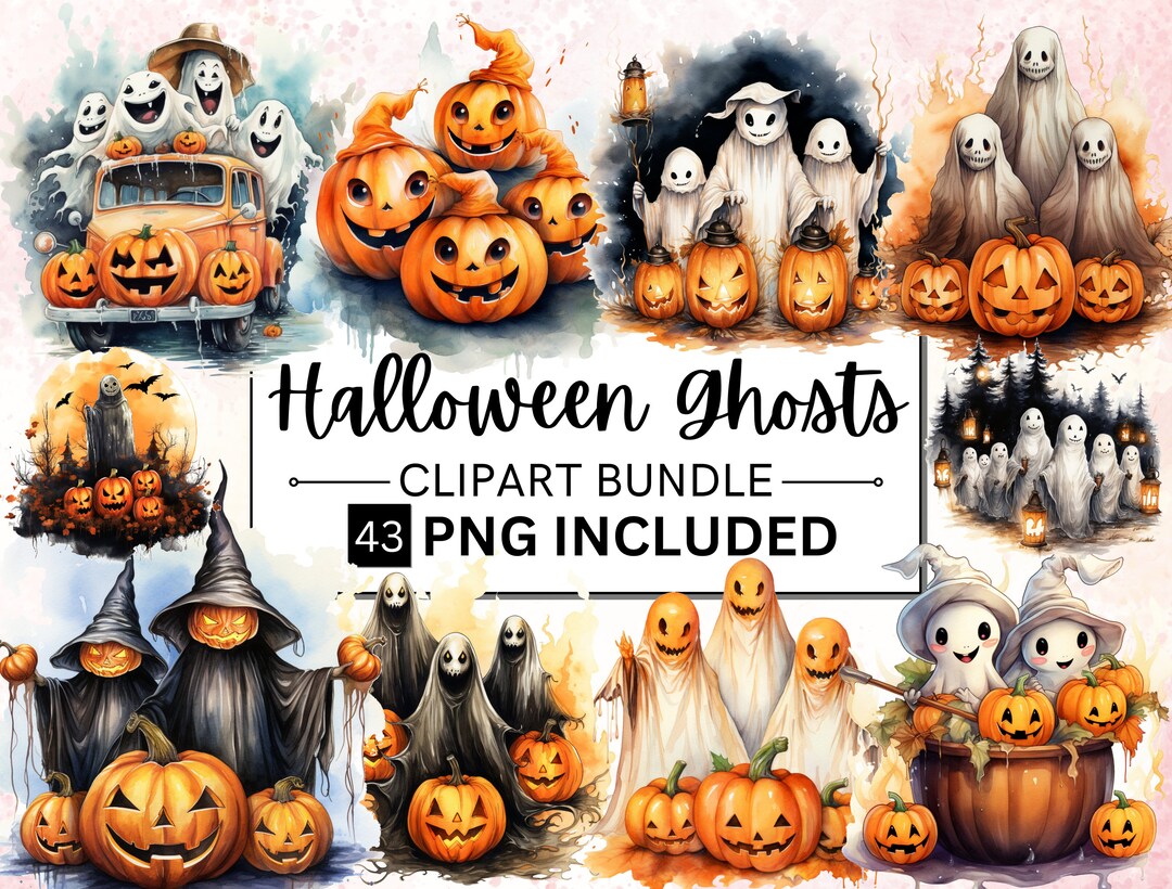 43 Watercolor Spooky Halloween Ghosts Clipart, Cute Halloween PNG ...
