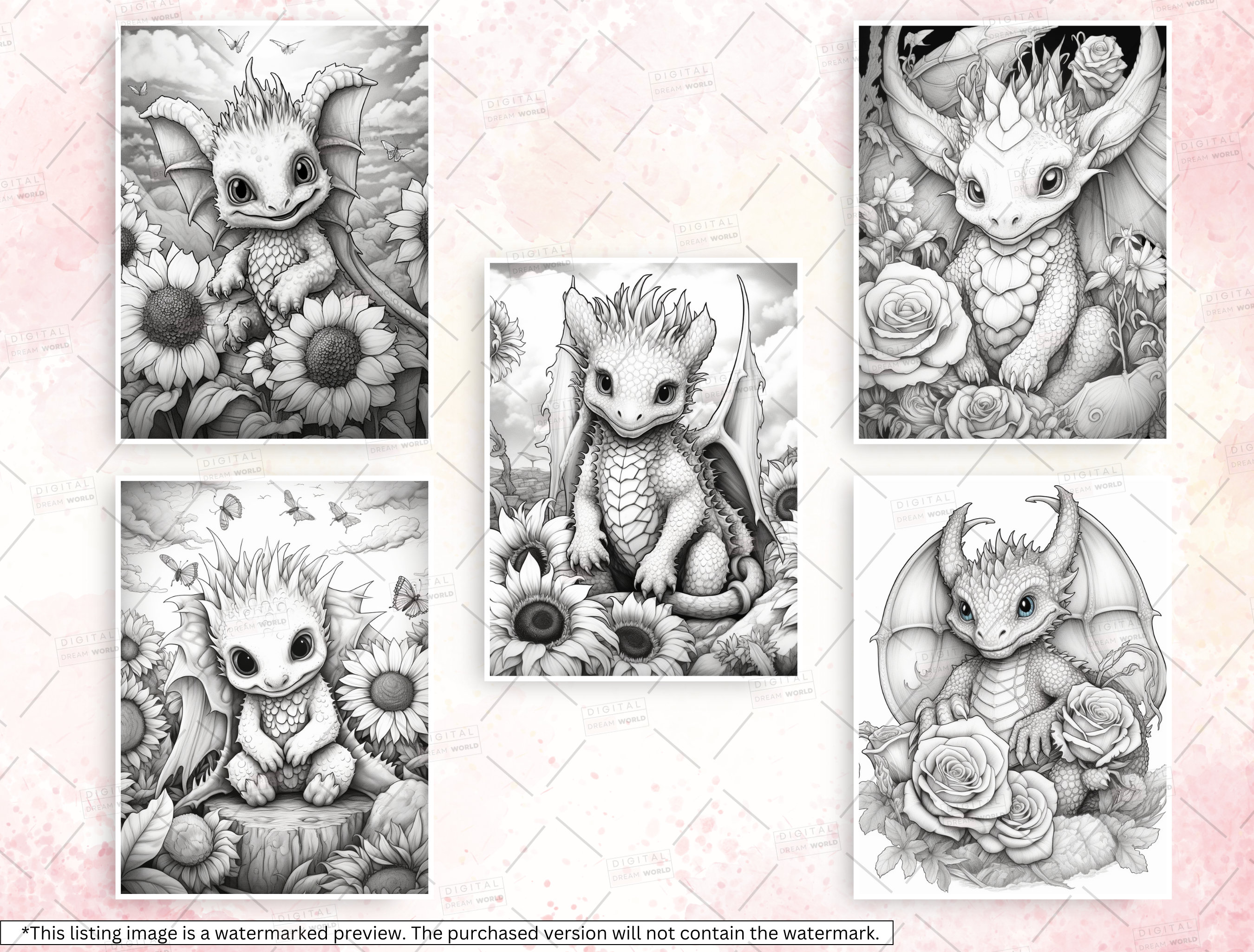 35 Baby Dragon Fantasy Coloring Pages Book adults Kids - Etsy