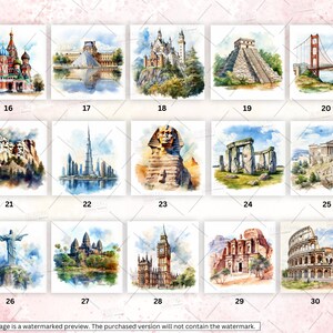 40 Watercolor Landmarks PNG Clipart Bundle, Popular Landmarks Clipart ...