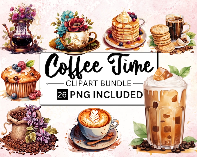 50 Coffee Shop Watercolor JPG Images Digital Art Printable Kit Instant ...