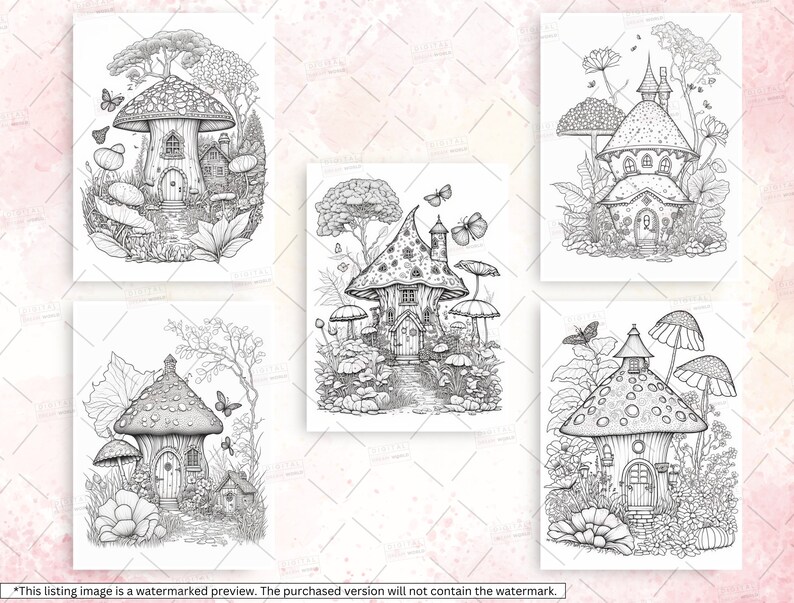 33 Mushroom House Coloring Page Book Adults Kids Instant - Etsy