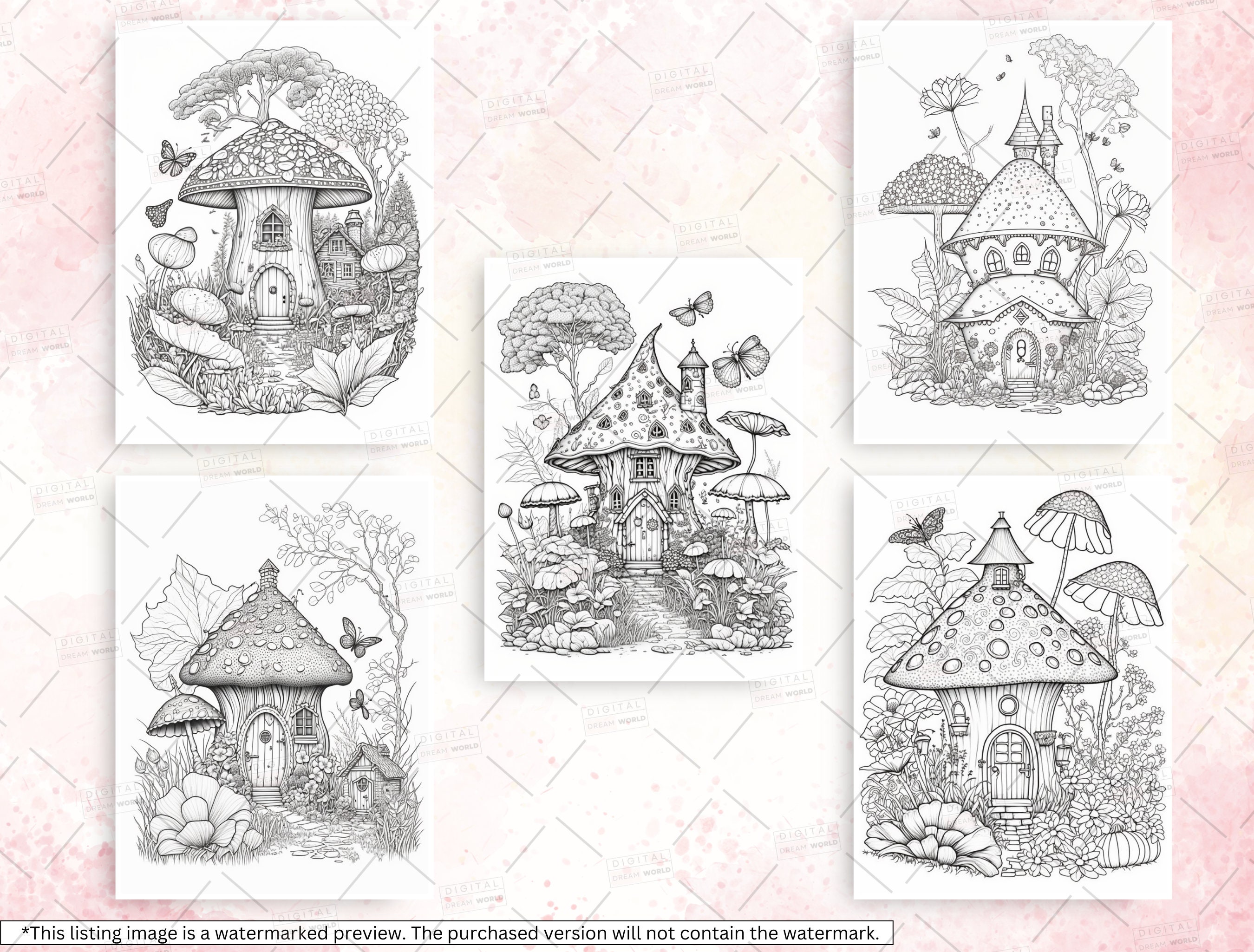 33 Mushroom House Coloring Page Book Adults Kids Instant - Etsy