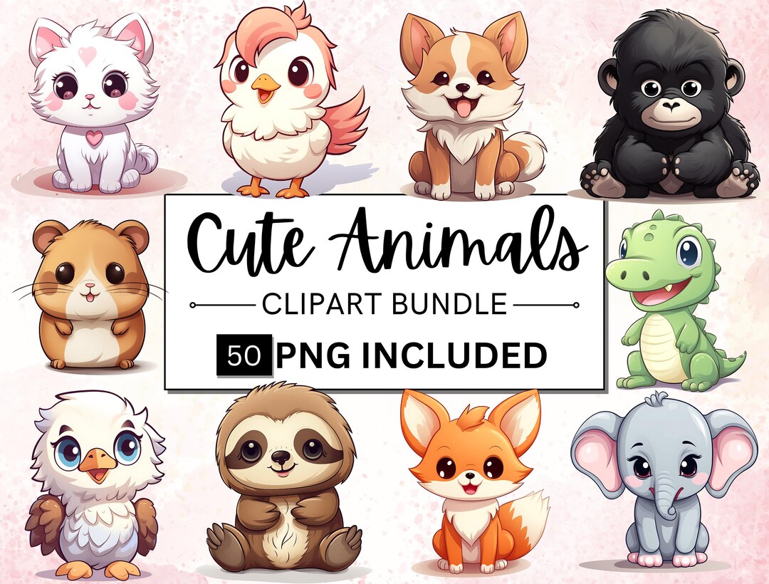 50 Watercolor Cute Animals Clipart, Baby Animal, Forest Animal Doodle ...