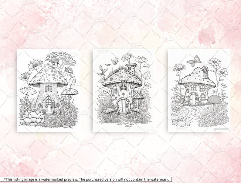 33 Mushroom House Coloring Page Book Adults Kids Instant - Etsy