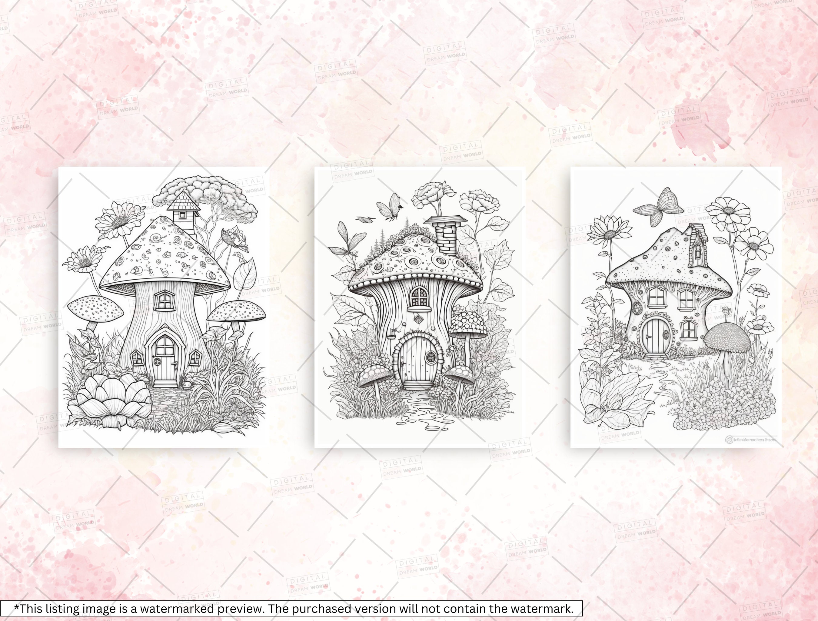 33 Mushroom House Coloring Page Book Adults Kids Instant - Etsy