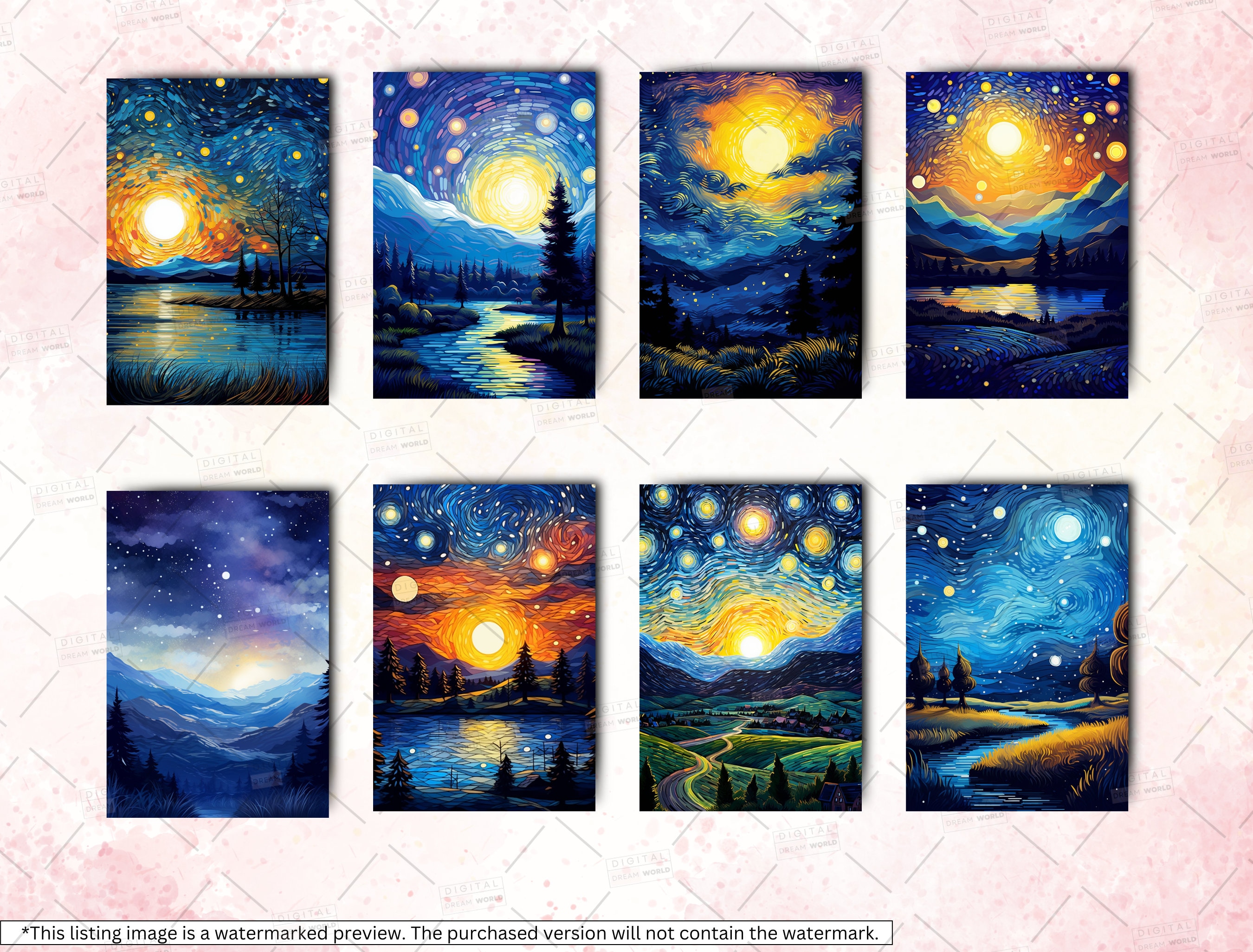 30 Printable Starry Night Digital Paper Van Gogh Sky - Etsy