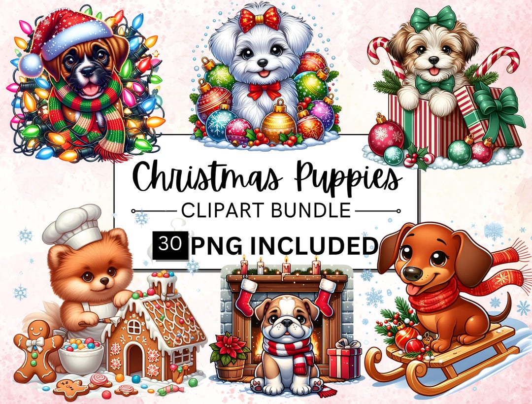 30 Watercolor Christmas Dogs Clipart Bundle, Santa Hat, Watercolor ...