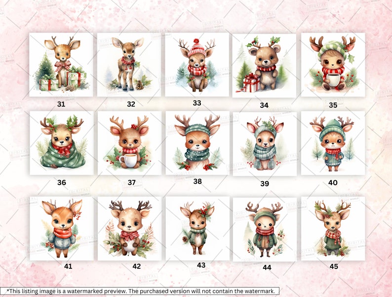 45 Christmas Cute Reindeer Clipart, Winter Holidays Baby Animals ...
