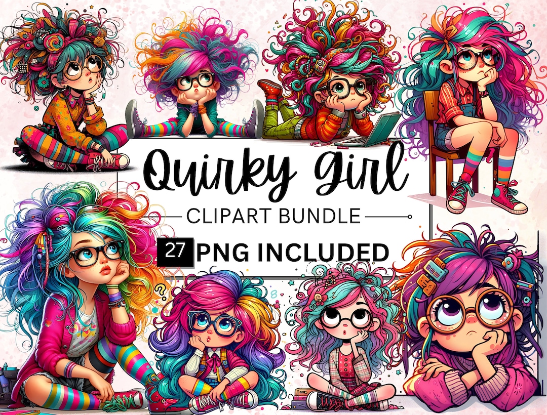 27 Quirky Girl PNG Clipart Bundle, Whimsical Ephemera PNG, Cute Girl ...