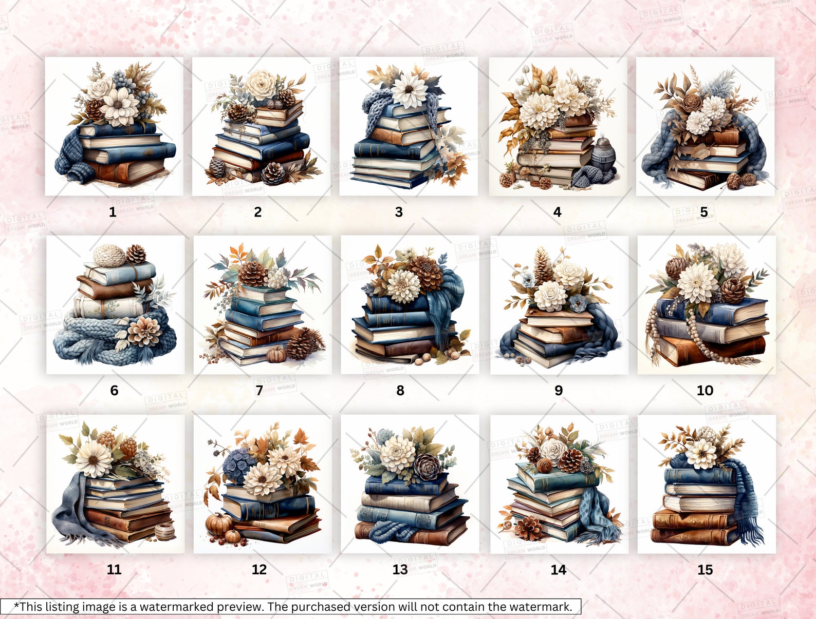 Winter Book Stack Watercolor Clipart Bundle (30 PNG) - Etsy