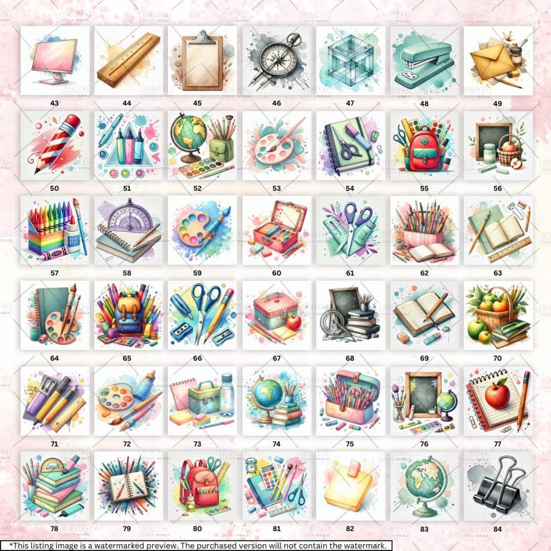 Watercolor School Supplies Clipart Bundle, Back to School Stationery ...