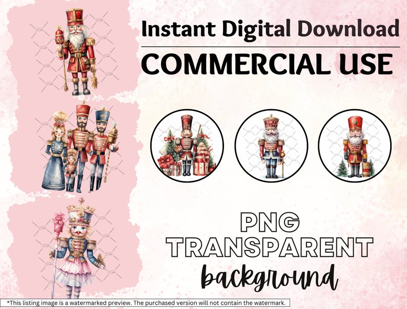 Watercolor Christmas Nutcracker Clipart, Holiday PNG Bundle (30 Files ...