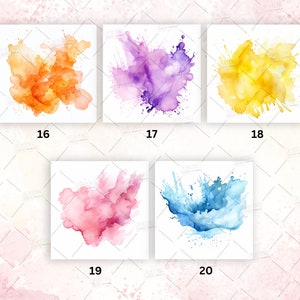 20 Pastel Watercolor Alcohol Ink Splash Clipart, Paint Splatter PNG ...