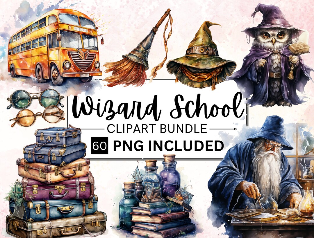60 Watercolor Wizard School Clipart Bundle, Magic Wizard School PNG ...