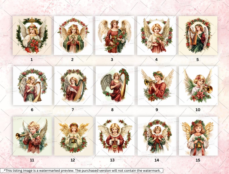 Watercolor Christmas Angel Clipart Bundle, Vintage PNG Graphics ...