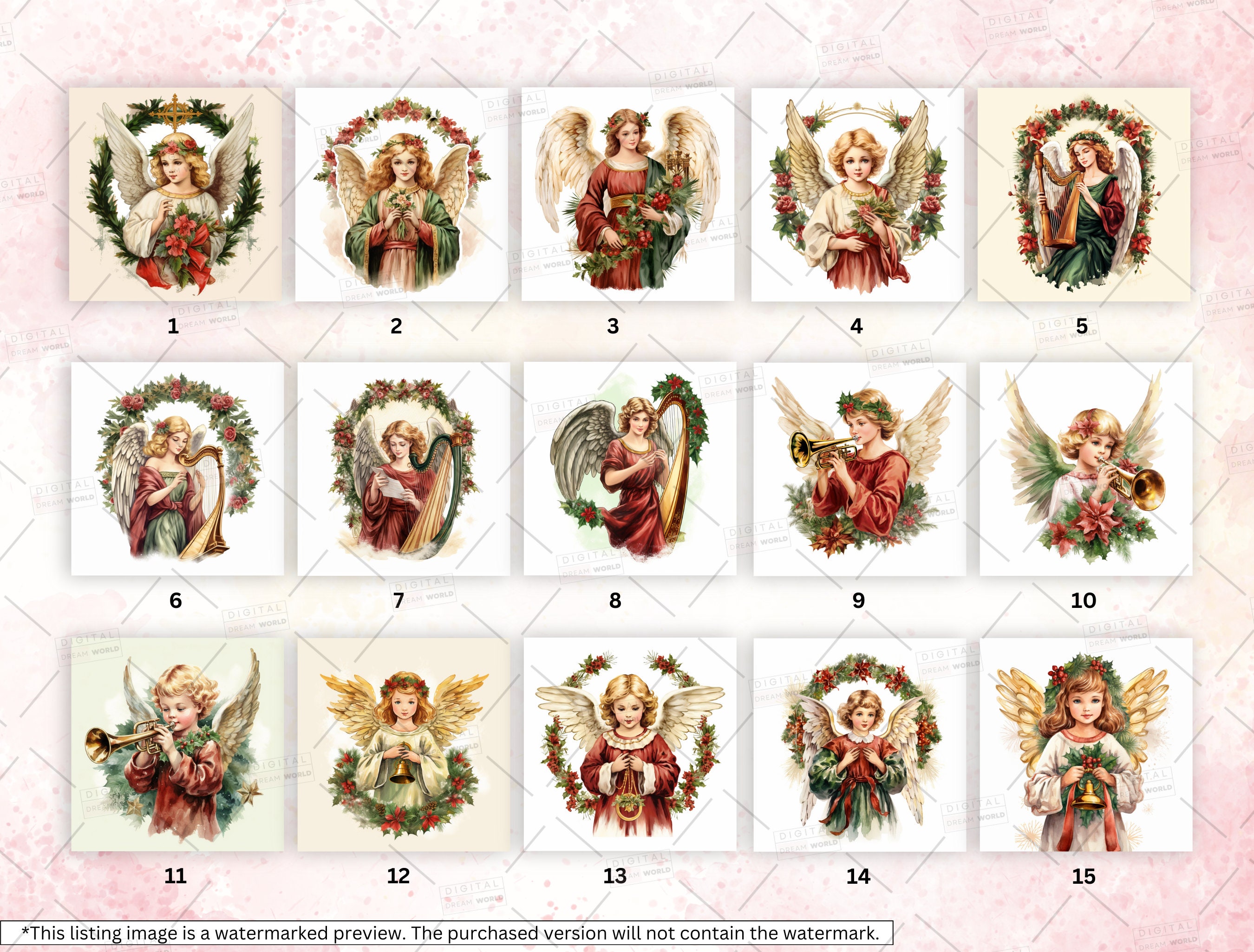 25 Watercolor Christmas Angel Clipart Bundle, Vintage Christmas Angel ...