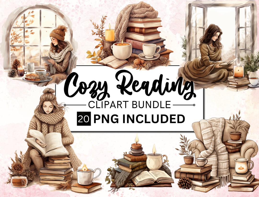 Watercolor Cozy Reading Clipart Bundle, Book Lover PNG (digital ...