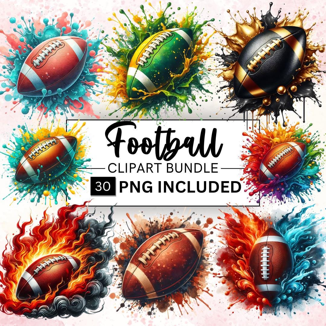30 Watercolor Football Clipart Bundle, Football Printable Art, Football ...
