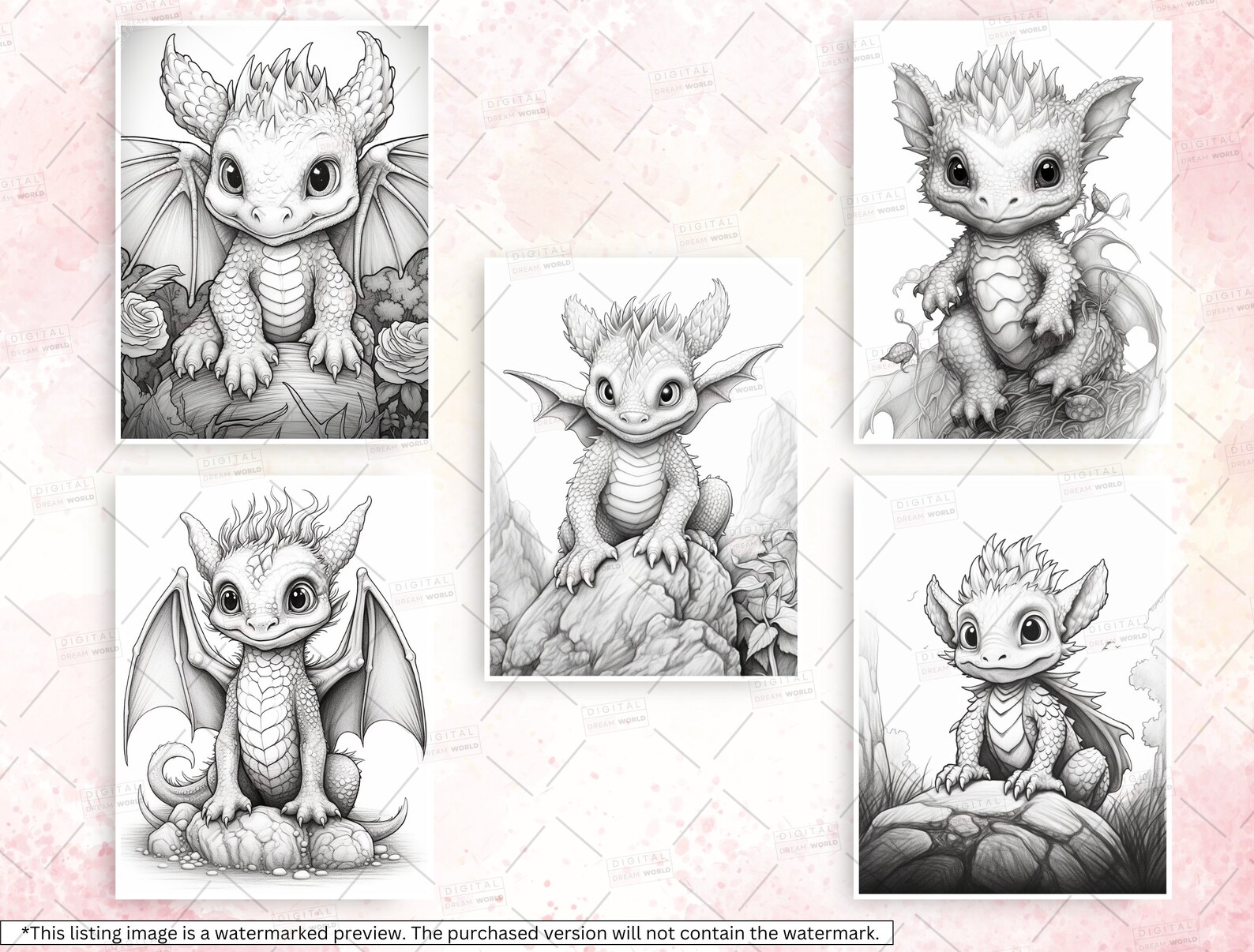 35 Baby Dragon Fantasy Coloring Pages Book Adults Kids - Etsy