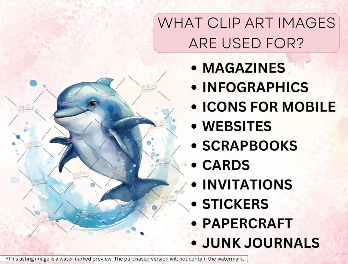 Watercolor Dolphin Clipart Bundle, 40 PNG Ocean Animals (digital Prints ...