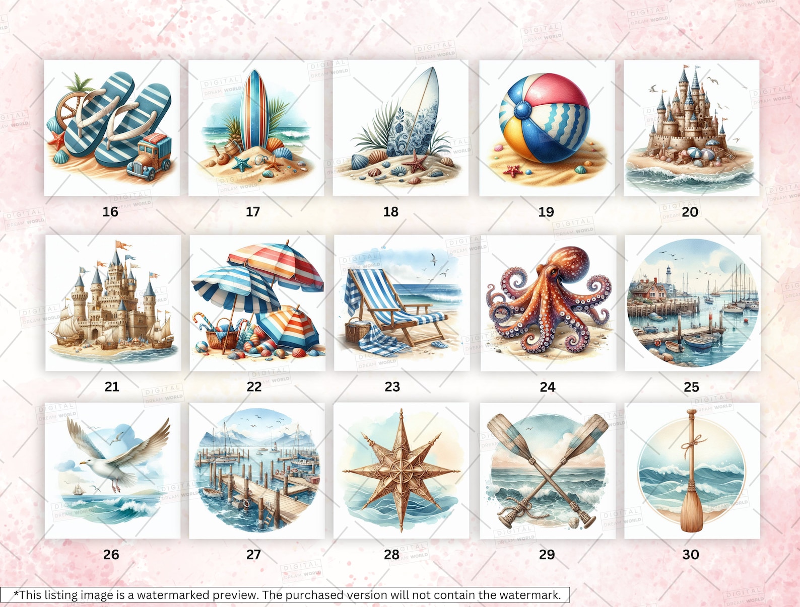 45 Watercolor Nautical Clipart Bundle, Beach Clipart Bundle, Travel PNG ...