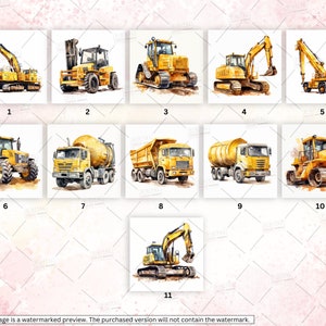 11 Watercolor Construction Vehicles Clipart, Bulldozer , Cement Truck ...