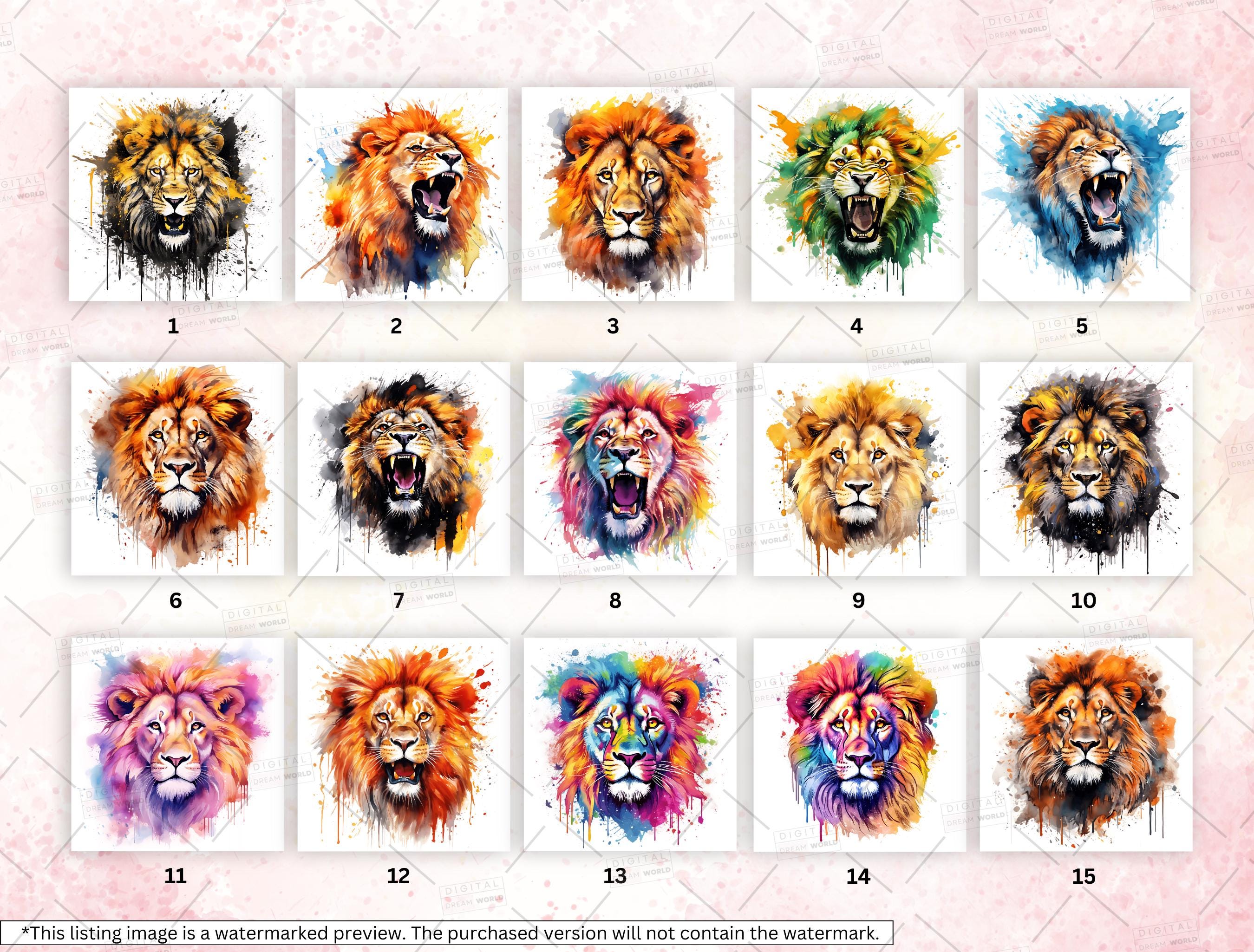 20 Watercolor Lion Clipart Bundle, Safari Animal Clipart, Watercolor ...