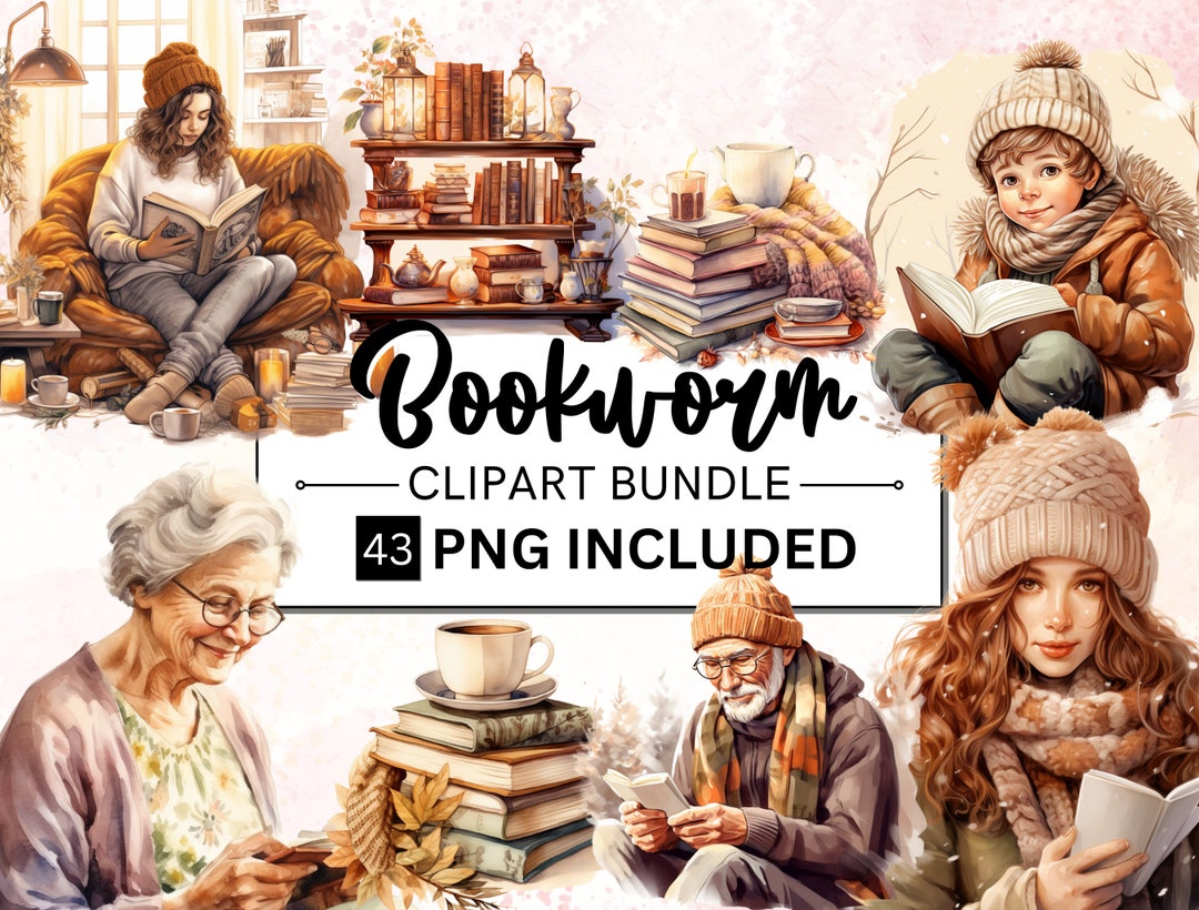 43 Watercolor Bookworms Clipart Bundle, Magical Enchanting Book ...