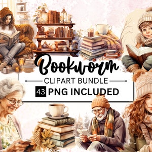 43 Watercolor Bookworms Clipart Bundle, Magical Enchanting Book ...