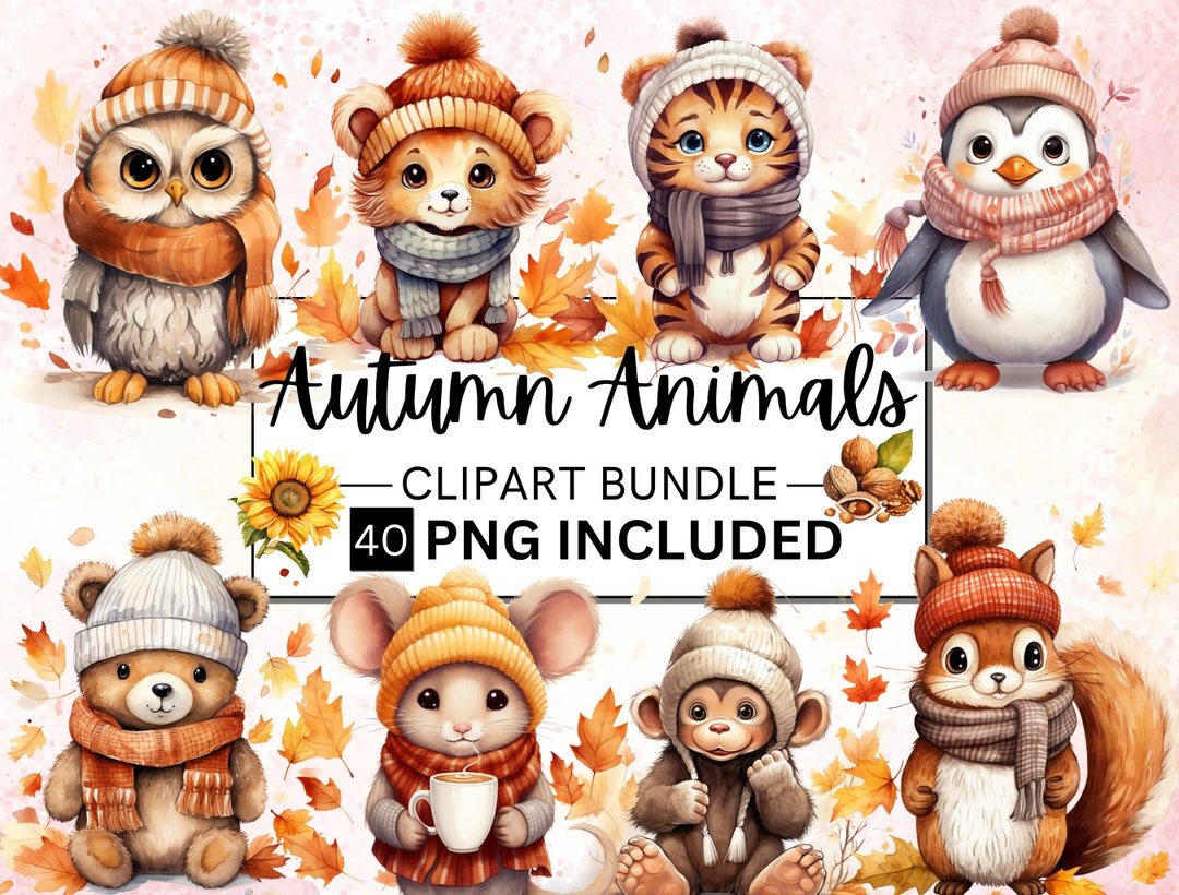 40 Autumn Animals Bundle, Fall Autumn Cliparts ,fall Animal Png,autumn ...