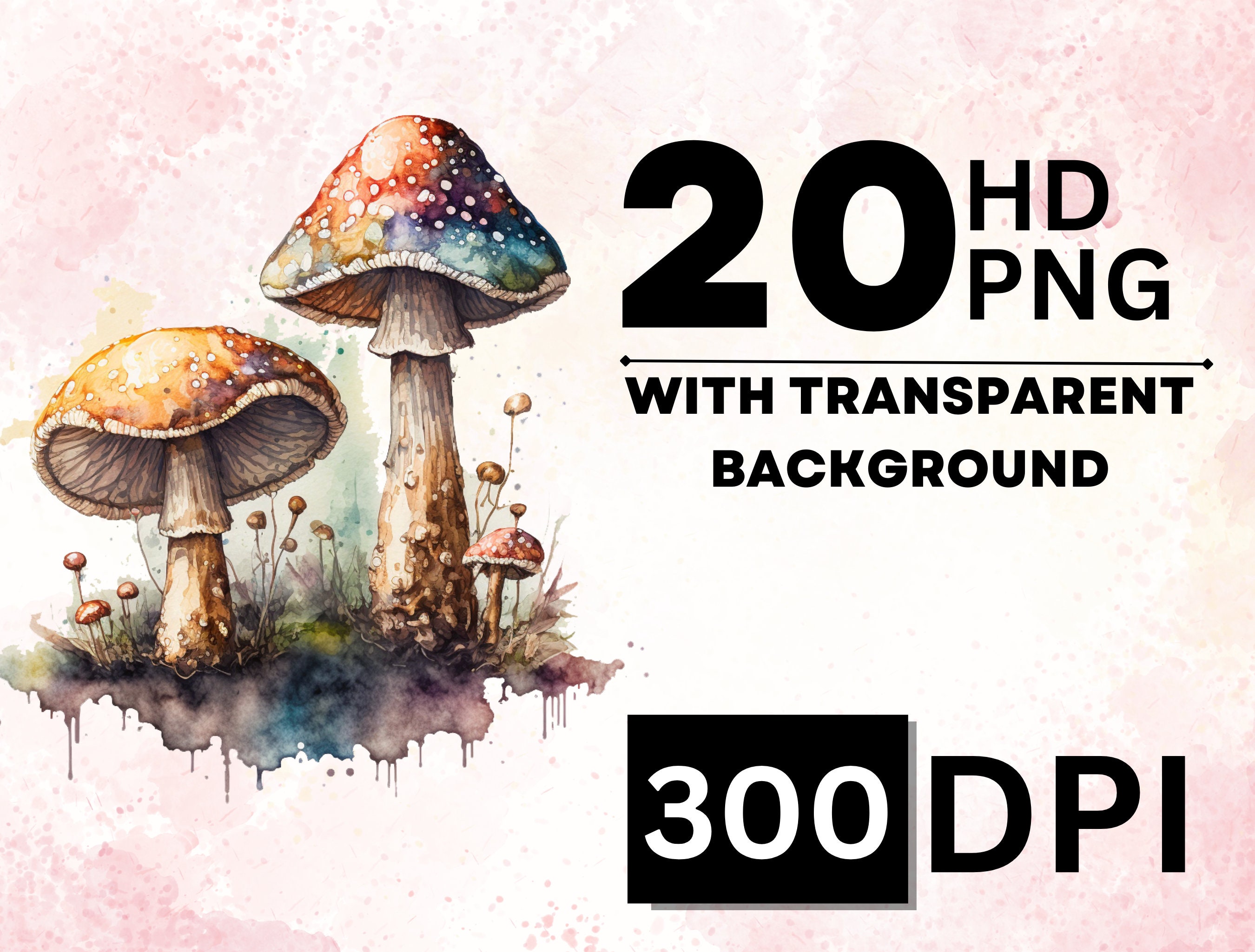 20 Watercolor Mushrooms Clipart Magic Mystical Mushrooms - Etsy